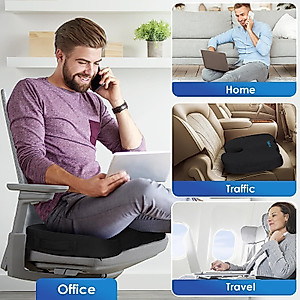 TushGuard Seat Cushion for Office Chair Memory Foam Non-Slip Desk Chair Cushion Back, Coccyx, Sciatica, Tailbone Pain Relief Butt Pillow for Office Chair, Car, Wheelchair, Black