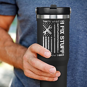 qchdln Funny Gifts For Men - That's What I Do I Fix Stuff and I Know Things Cup - 30oz Insulated Tumbler with Handle - Cool Fathers Day,Birthday,Christmas Gifts for Dad,Grandpa,Husband,Uncle