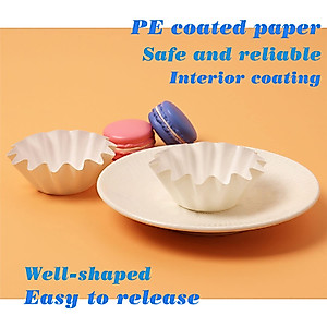 popokk 100 Pieces Wave White Cupcake Liners Flared Paper Baking Cups Wrappers Disposable Muffin Liners Muffin Case Trays for Muffins Baking,Cupcakes,Party Decorations