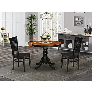 East West Furniture ANVA3-BLK-W 3 Piece Kitchen Table Set for Small Spaces Contains a Round Dining Room Table with Pedestal and 2 Dining Chairs, 36x36 Inch, Black