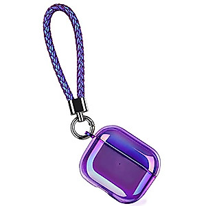 Worryfree Gadgets Case Compatible with Apple AirPods 3 Case Gen 3 Hard Stylish Protective TPU Cover Skin for AirPods 3 Cover Wireless Charging Front LED Visible with Carabiner Anti-Lost Strap, Purple