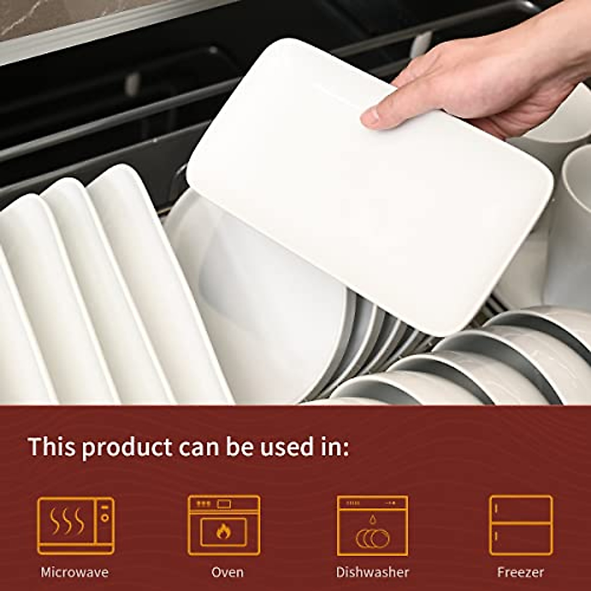 WishDeco Ceramic Rectangle Plates Set of 6, White Serving Platters, 9 Inch Small Serving Plates, Porcelain Party Plates for Appetizer, Dessert, Salad, Sushi, Snack, Cake, Microwave & Dishwasher Safe