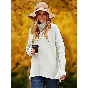 ANRABESS Womens Oversized Turtleneck Long Sleeve Sweater Asymmetric Hem Casual 2023 Fall Winter Pullover Knit Pullover Jumper Tops A87Bai-M White