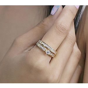 Dazzlingrock Collection 0.95 Carat (Cttw) White Diamond Solitaire Tapered Shank Wedding Ring Set for Women in 14K Yellow Gold Size 7.5