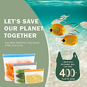Dishwasher Safe Reusable Storage Bags Stand Up - BPA Free PEVE Reusable Sandwich Bags - Leakproof Gallon Freezer Bags, Silicone Food Storage Bags (6 Gallon)