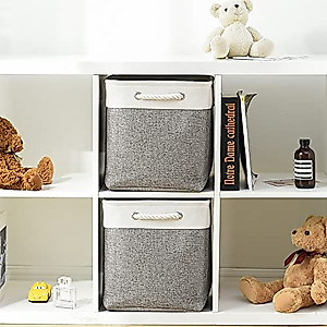 Organization and Storage Basket for Organizing - 16x12x12 inch Large 2 Pack Collapsible Storage Bins for Shelves, Fabric Storage Cubes for Box Closet Cloth Toy Nursery Books Kids (White & Grey)