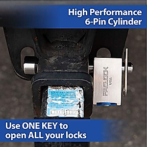 PACLOCK's UCS-80S-400 Trailer Hitch Lock, Buy American Act Compliant, 5/8" Pin for 4" Receivers, Stainless Steel, High Security 6-Pin Cylinder, 1 Lock Keyed to a Number U-Pick! w/ 2 Keys