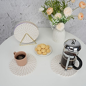 Trivets Set Pot Holders Set Coasters for Countertops Hot Mats Hot Pads Cotton Potholders for Kitchen Ideal for Hot Dishes, Pots, Pans, Teapots, Bowl and Plates 8 Inch 5 pcs (Striped)