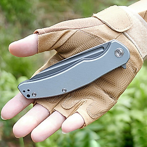 Miguron Knives M Velona Flipper Folding Knife 4.03" Dark Grey PVD 14c28n Blade Grey G10 Handle With Titanium Pocket Clip Camping Hiking Pocket Knife MGR-8003DGII