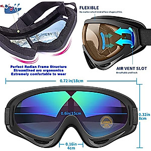 Anti-Glare Lenses, Ski Goggles, Winter Sport Snowboard Goggles with UV 400 Protection, Snowboard Goggles for Kids, Boys & Girls, Youth, Men & Women, Helmet, Wind Resistance (White Transparent)