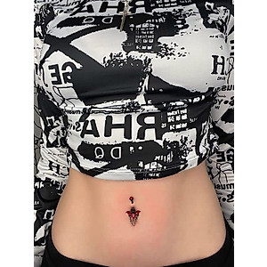 Melighting Bat Belly Button Rings 14G Halloween Belly Rings Stainless Steel 316L Clear Red CZ Black Belly Piercing Jewelry for Women