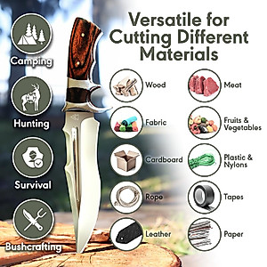 Kratos Hunting Knife with Sheath, 12.2" Survival Knife Full Tang Knife, 440 Stainless Steel Fixed Blade Hunting Knives with Wood Handle ZF11