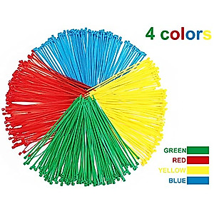 400Pcs Colored Zip Ties 4 Inch Cable Ties, 4/6/8 Inch Optional, Red Yellow Green Blue Small Zip Ties Set - 4 Inch