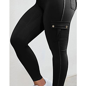 Flamingals Butt Lifting Leggings with Flap Pockets Workout Cargo Leggings for Women Black S