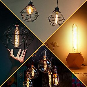 Dimmable T10 LED Bulbs, Warm White 2200K Amber, 7.3inch Long Tubular Light Bulb, 40 Watt Vintage Edison LED Filament Bulb,400lm,E26 Base Led Tube Bulb,Amber Glass,Pack of 4