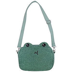 MOSSTYUS Cute Animal Plush Purse for Women kawaii Frog Purse for Girls Shoulder Handbag Crossbody Purse Messenger Bag,Green
