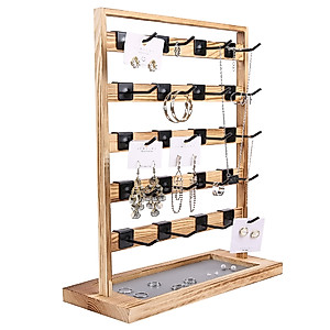 BEROSS Wooden Jewelry Display Stand with 20 Hooks Earring Card Display Rack for Selling Five-Tier Jewelry Organizer for Earring Cards, Necklaces, Bracelets