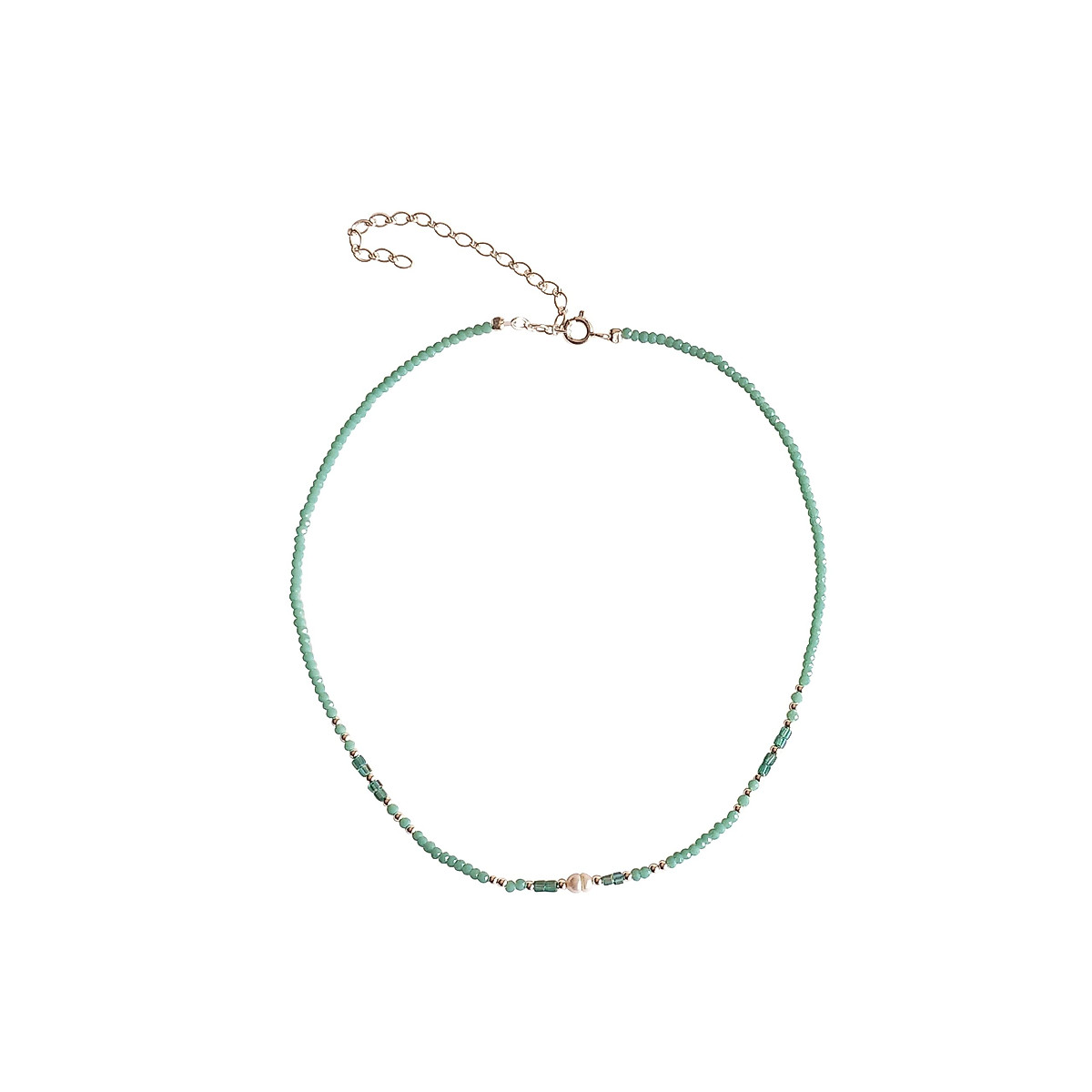 925 Sterling Silver Turquoise Color Glass Beaded & Pearl Choker Necklace for women, Length 13-17 inches / 32-41CM - Adjustable Small Dainty Necklace | Handmade by MiYa Jewelry creations