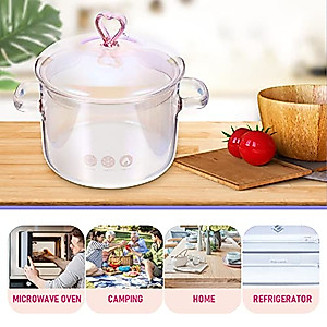 UPKOCH Pink Glass Pots for Cooking on Stove Heat Resistant Saucepan with Cover Clear Cooking Pot with Lid Glass Simmer Pot for Noodle Soup