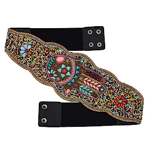 idealway Bohemian Women Belt Ethnic Strech Beaded Adjustable Waist Belly Chain Body Jewelry