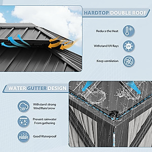 Aoxun 12' x 16' Permanent Hardtop Gazebo with Galvanized Steel Double Roof and Aluminum Frames Outdoor Large Pavilion Gazebo for Patio Deck Garden, Nettings and Curtains Included, Gray