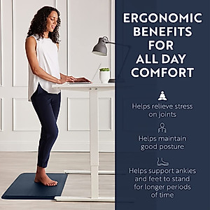 Kangaroo Anti Fatigue Cushion Mat and Chenille Bath Rug, Antifatigue Mat Size 32x20, Foam Pad Relieves Pressure, Bath Rug Size 36x24, Machine Washable, Both in Navy, 2 Item Bundle