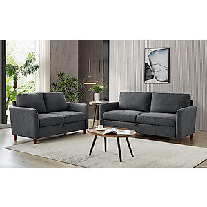 KOPSEE Comfy Linen Sofa Couch with Storage, Upholstered Convertible Sofa Bed for Small Spaces, Queen Sleeper Futon Sofa for Living Room, Bedroom, Apartment, Office (Dark Gray, 2 Seater)