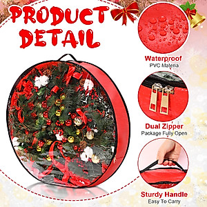 Aliceset 4 Pack Wreath Storage Containers, Christmas Garland Storage Bags with Window and Handles, Durable Christmas Decoration Box Holder for Holiday Xmas(36 x 36 x 7.8 Inch,Red)