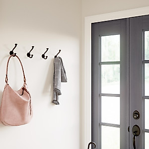 Franklin Brass Casual Farmhouse (5-Pack) Coat and Hat Wall Hooks Double Hooks for Hanging Matte Black Wall Mount Hanger Backpack, Purse, Bag, Towel Organization Decorative Wall Hooks B46707K-FB-C