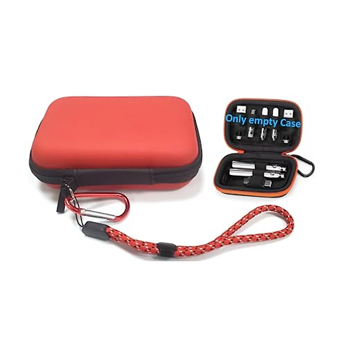 (Only Case) 510 thread charger Storage Case, Carrying Battery Bag Pen case Small Travel case, Organizer Pouch with Carabiner, for Battery pen style Pods- USB disk pen thread Battery Storage Case. Red