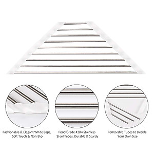 Annaklin Roll Up Dish Drying Rack for Sink Corner, Triangle Heavy Duty Heat Resistant Over The Sink Drying Rack Roll-Up Drainer Mat with White Silicone Grips and Stainless Steel Pipes, 17.5x9.2 inch