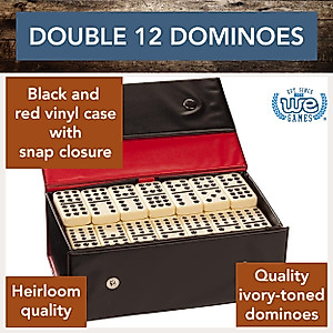 WE Games Double Twelve Dominoes Set - 91 Dominoes in Retro Travel Case - Ideal for Family Games - Perfect for Game Night