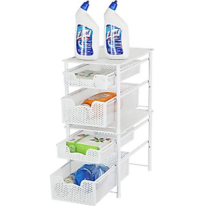 Simple Houseware Stackable 2 Tier Sliding Basket Organizer Drawer, White