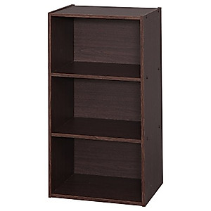 IRIS USA 3-Tier Modular Open Cubby Storage Shelf, Sturdy Storage Bookshelf Cabinet for Living Room Bedroom Guest Room Office Dorm Room Kids Room and Bathroom, Brown Oak