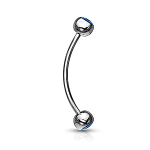 Forbidden Body Jewelry 14mm Surgical Steel Curved Barbell w/Eyeball Inlaid Ball Ends for Snake Eyes Tongue Piercing, Blue