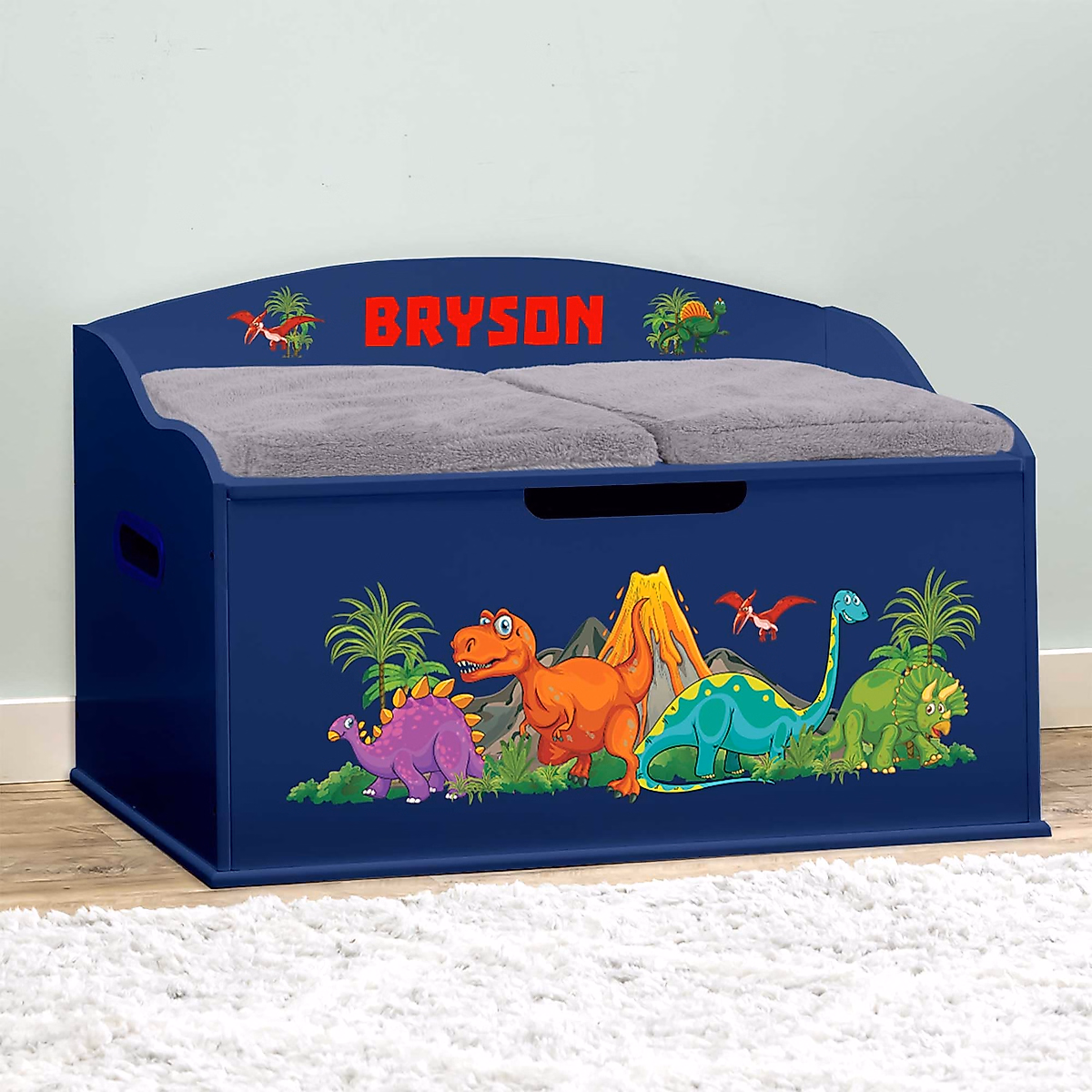 DIBSIES Personalized Creative Wonders Toy Box (Dinosaurs, Blue)