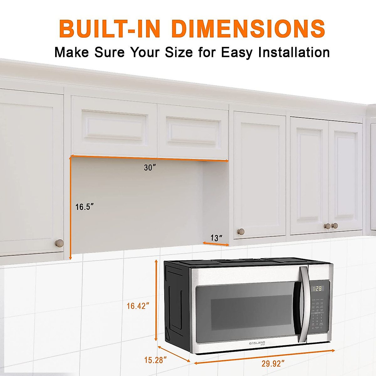 30 Inch Over the Range Microwave Oven, GASLAND Chef OTR1902S Over the Stove Microwave with 1.9 Cu. Ft. Capacity, 1000 Watts, 400 CFM Exhaust Fan and LED Light, 13.5" Glass Turntable, Stainless Steel