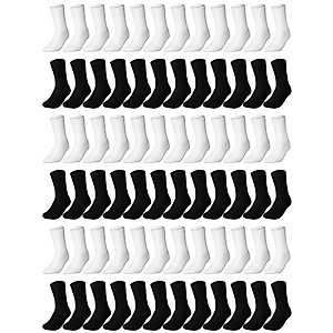 Haysandy 72 Pairs Bulk Cotton Crew Socks for Men Women Casual Socks Sport Casual Bundle Socks Athletic Socks Set for Homeless Adult (Black, White,Plain)