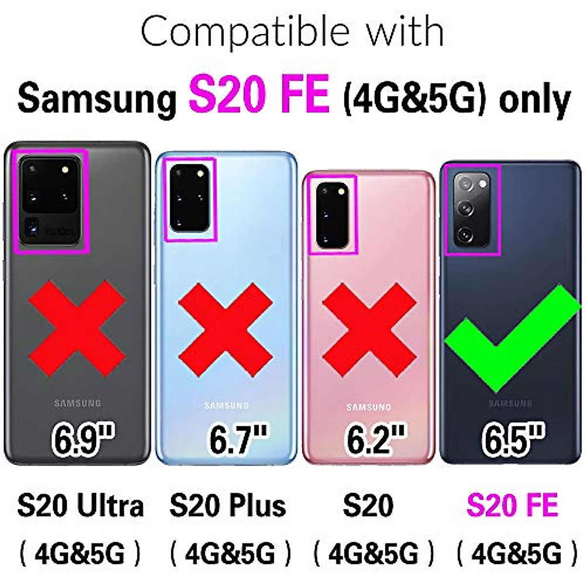 Phone Case for Samsung Galaxy S20 FE 5G 6.5 inch Wallet Cover with Screen Protector and Mirror Card Holder Crossbody Strap Cell S 20 EF UW S20FE5G S20FE 20S S2O Fan Edition 4G G5 Women Girls Rose gold