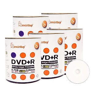 Smartbuy 4.7gb/120min 16x DVD+R White Inkjet Hub Printable Blank Media Recordable Disc (500-Disc)