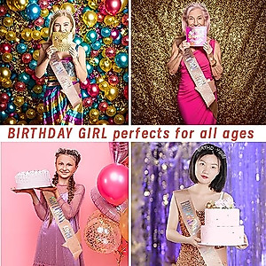 Pistha Birthday Crowns for Women, Rose Gold Birthday Girl Sash & Birthday Tiara for Women Girls Set, Happy Birthday Girl Headband Sweet Gifts for Women, Birthday Party Accessories