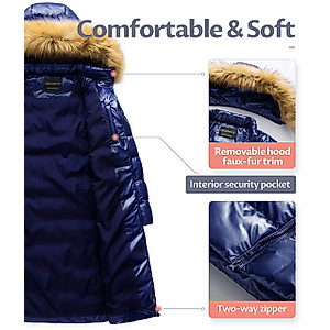 CREATMO US Women's Long Puffer Bubble Coat Hooded Jacket Shiny Puffer Plus Size Coat Navy 3XL