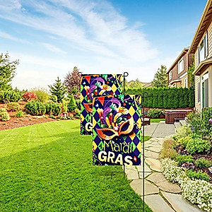 Mardi Gras Garden Flag Double Sided Holiday Decorative Garden Flag Masquerading Beads Yard Flag Fleur De Lis Party Signs Holiday Yard Outdoor Decoration for Mardi Gras(12.5 x 18 Inch)