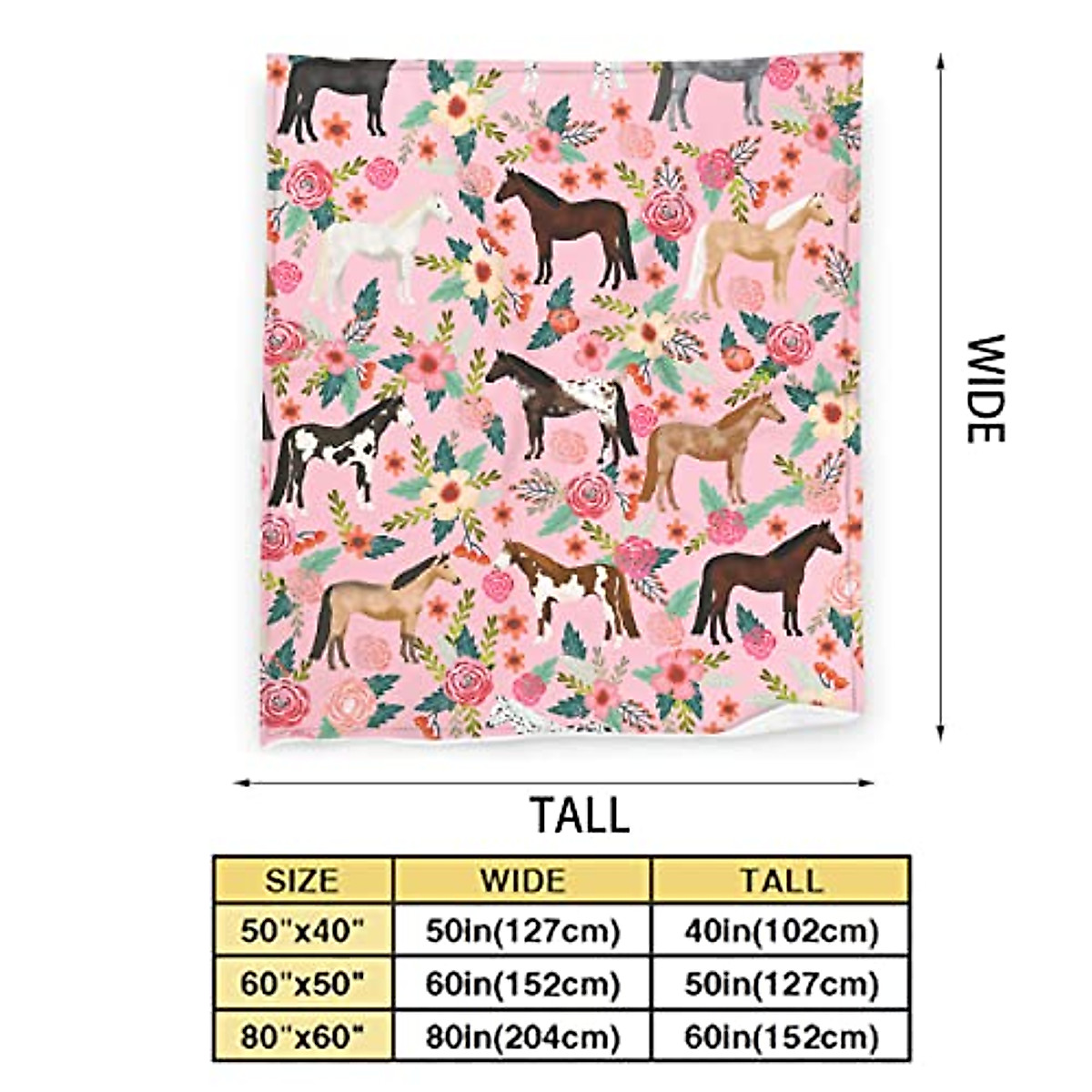 Horse Blanket Gift for Girls Women Cute Animal Horses Flowers Fleece Flannel Throw Blankets Soft Lightweight Plush Pink Blanket for Horse Lovers Decor Bed Sofa 50"x40"