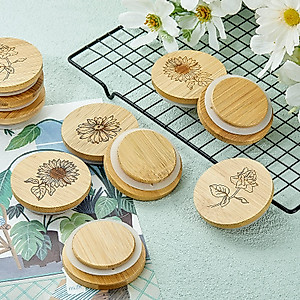 Gueevin Oui Yogurt Jar Lids Natural Bamboo Wooden Oui Lids Decorative Lids with Silicone Sealing Rings Compatible with Oui Yogurt Jars for Coffee Cookie Supplies(12 Pieces)