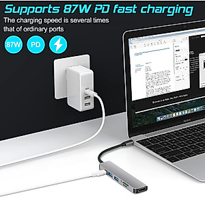 UrbanX USB C Hub 6 in 1 Dongle USB-C to HDMI Multiport Adapter with 4K HDMI Output 3 USB 3.0 Ports SD/TF Card Reader Compatible for Oppo Find X3 Pro and Many More Type C Devices
