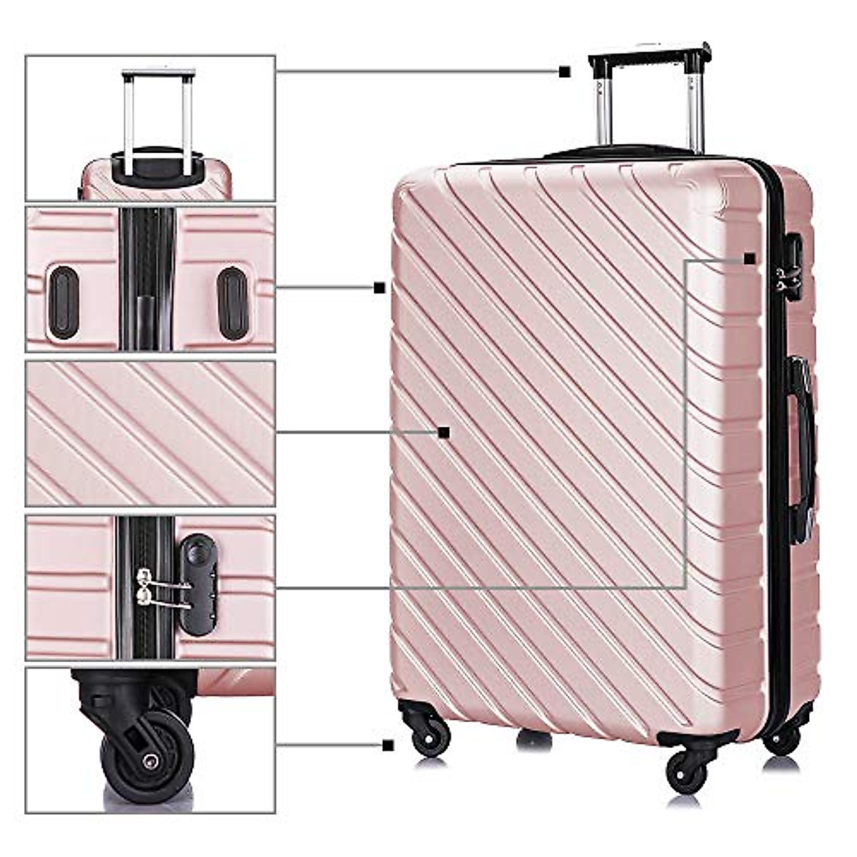 Apelila 4 Piece Hardshell Luggage Sets,Travel Suitcase,Carry On Luggage with Spinner Wheels Free Cover&Hanger Inside (Rose Gold)