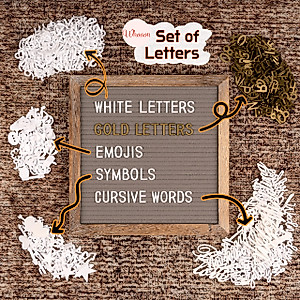 Rustic Wood Frame Gray Felt Letter Board 10x10 inch with Letters, Stand, Scissors Set | Baby Announcement Sign | First Day Of School Board | Message Board for Classroom | Rustic Letter Board Sign with Changeable Letters