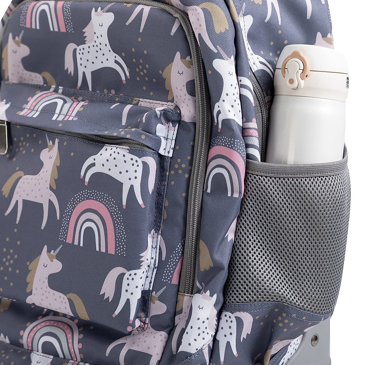 SKYMOVE 18 inches Wheeled Rolling Backpack for Boys and Girls Multi-Compartment School Students Books Laptop Trolley Bag Short Trip Carry-on, Light Gray Polar Bear