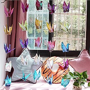 SHHS Twinkle Paper Crane Hanging Garlands ((3stringsX 3.3ft), Colorful Origami Birds Streamers for Bridal Shower, Baby Shower Birthday Party Supplies